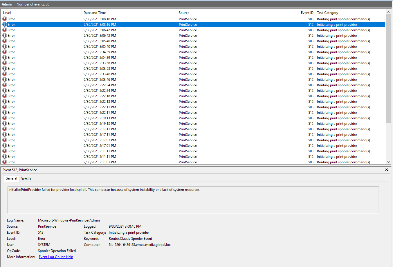 RE:- OSD Spooler Issues localspl.dll (Mui OSD) | Microsoft Community Hub